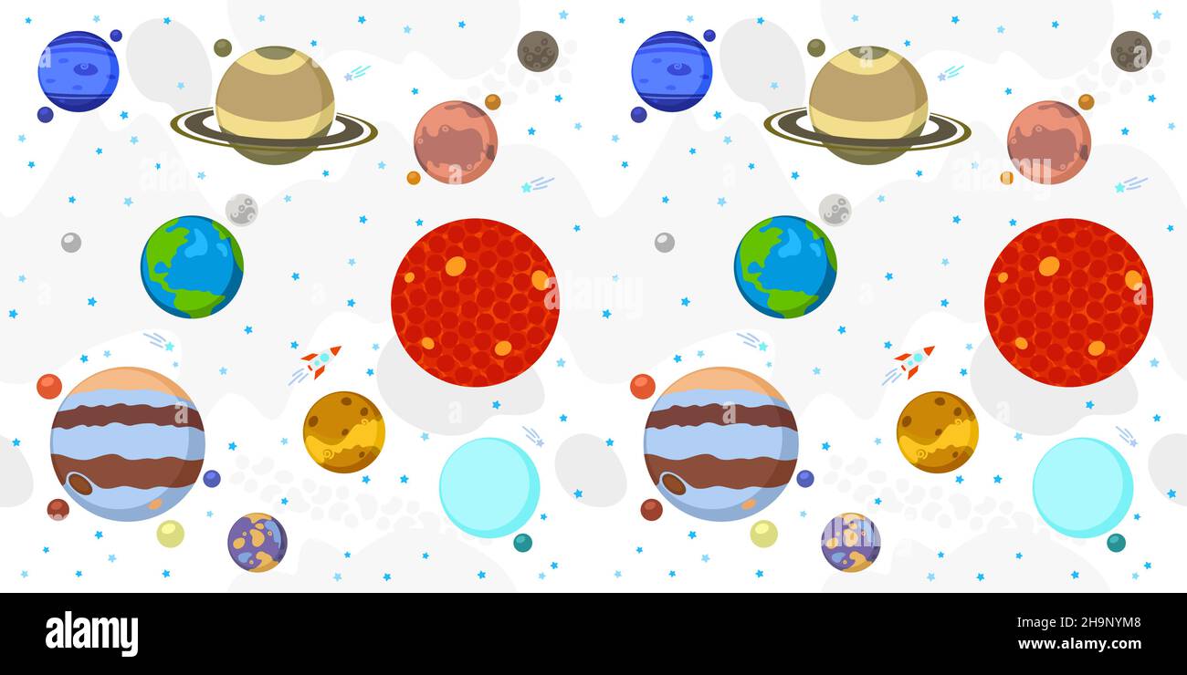 Seamless Background Of Solar System With Cartoon Planets Sun Mars ...