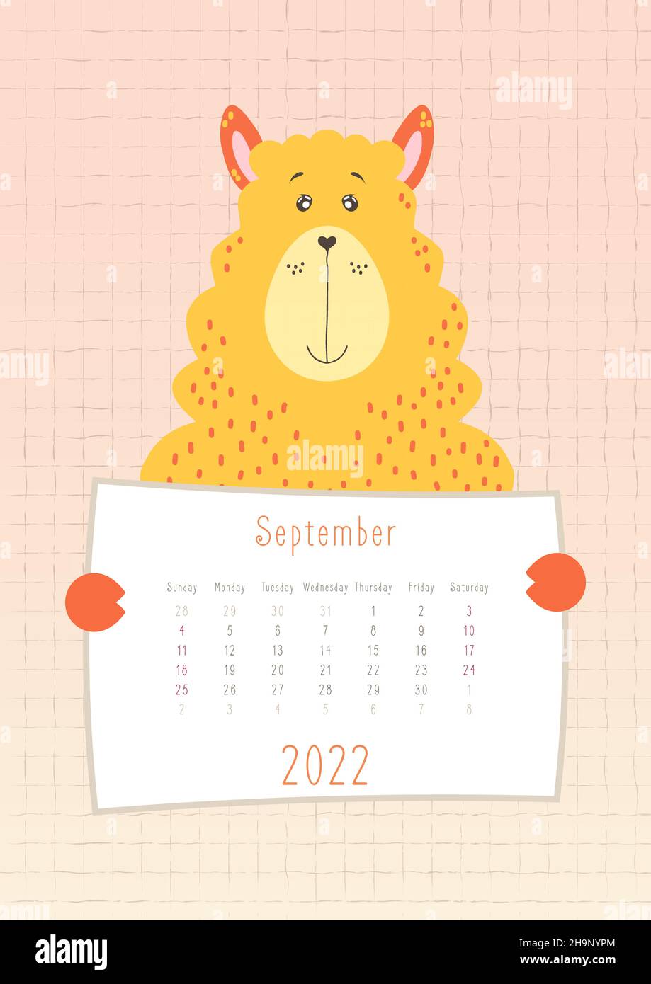 2022 september calendar, cute llama animal holding a monthly calendar ...