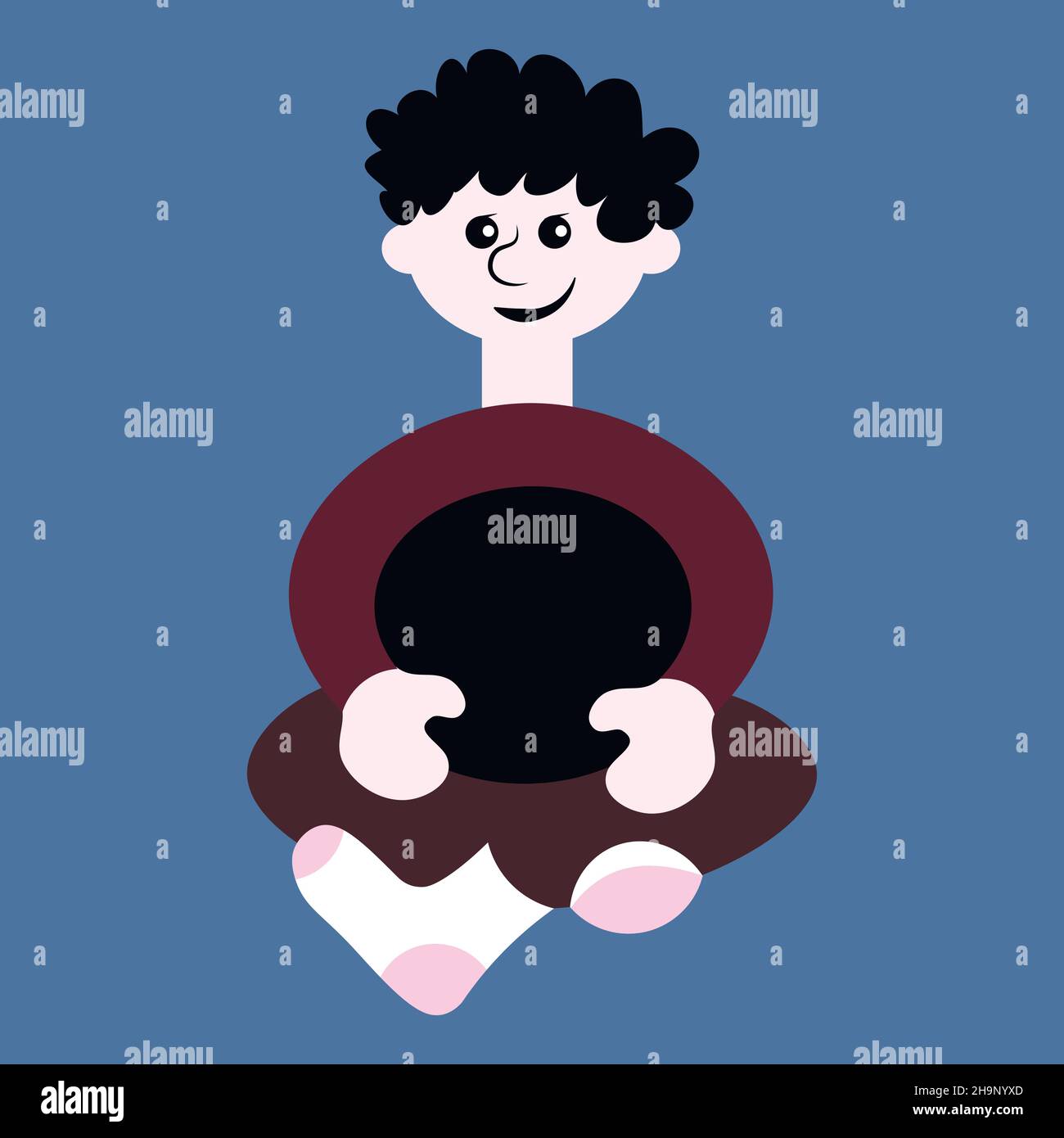 Illustration on a square background - a man sitting cross his legs - a ...