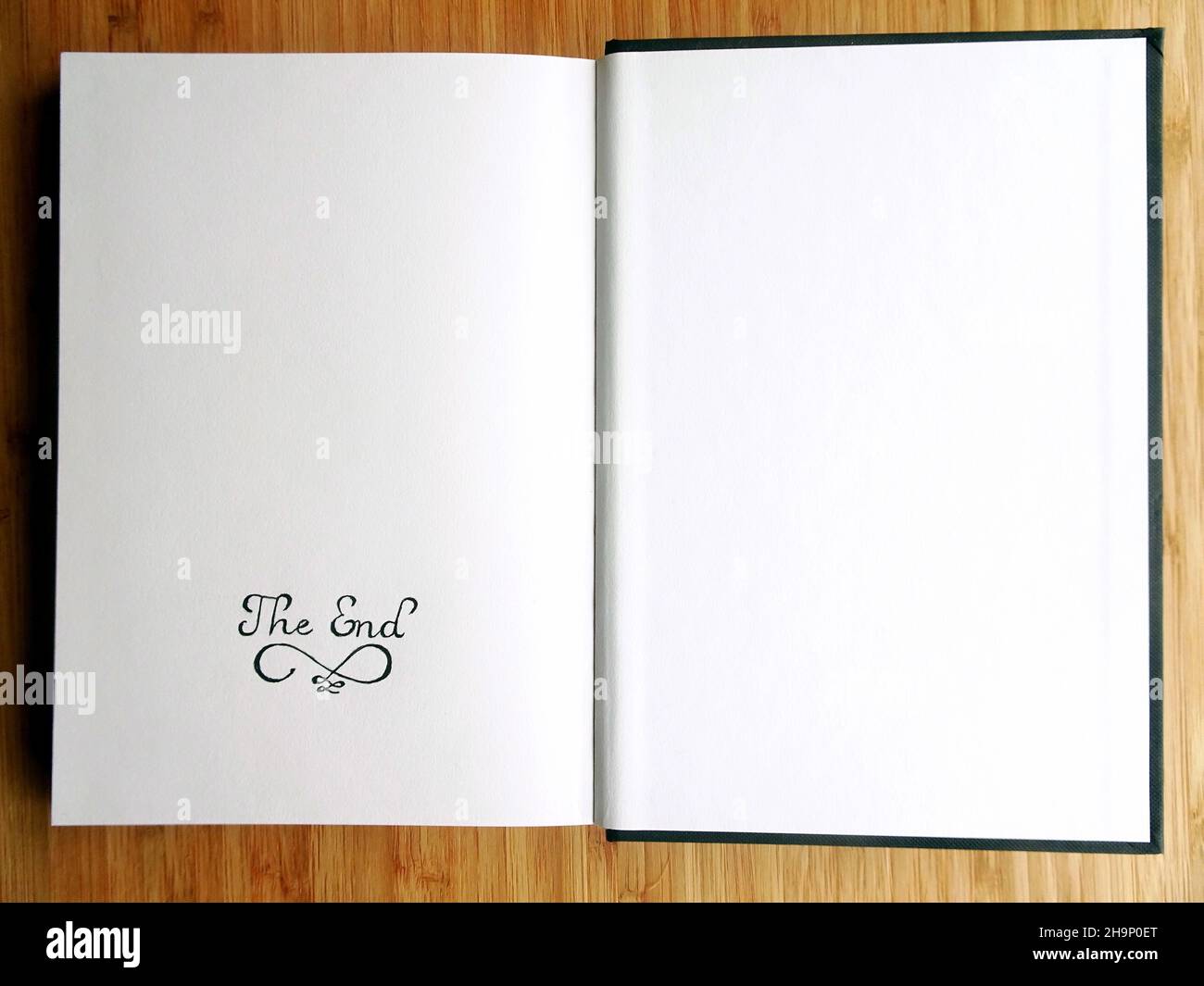 A sketchbook open on the last page with "The End" written by pencil ...