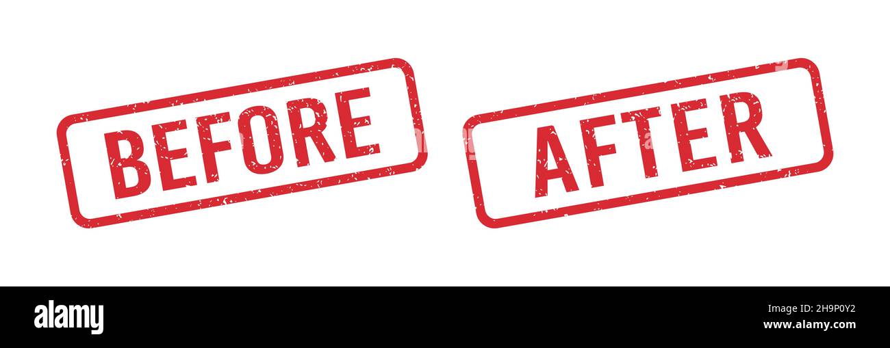 Before and after red grunge rubber stamps. Seals with words Before and ...