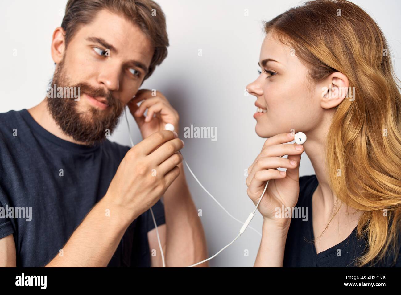 Man and woman hug communication friendship posing light background ...
