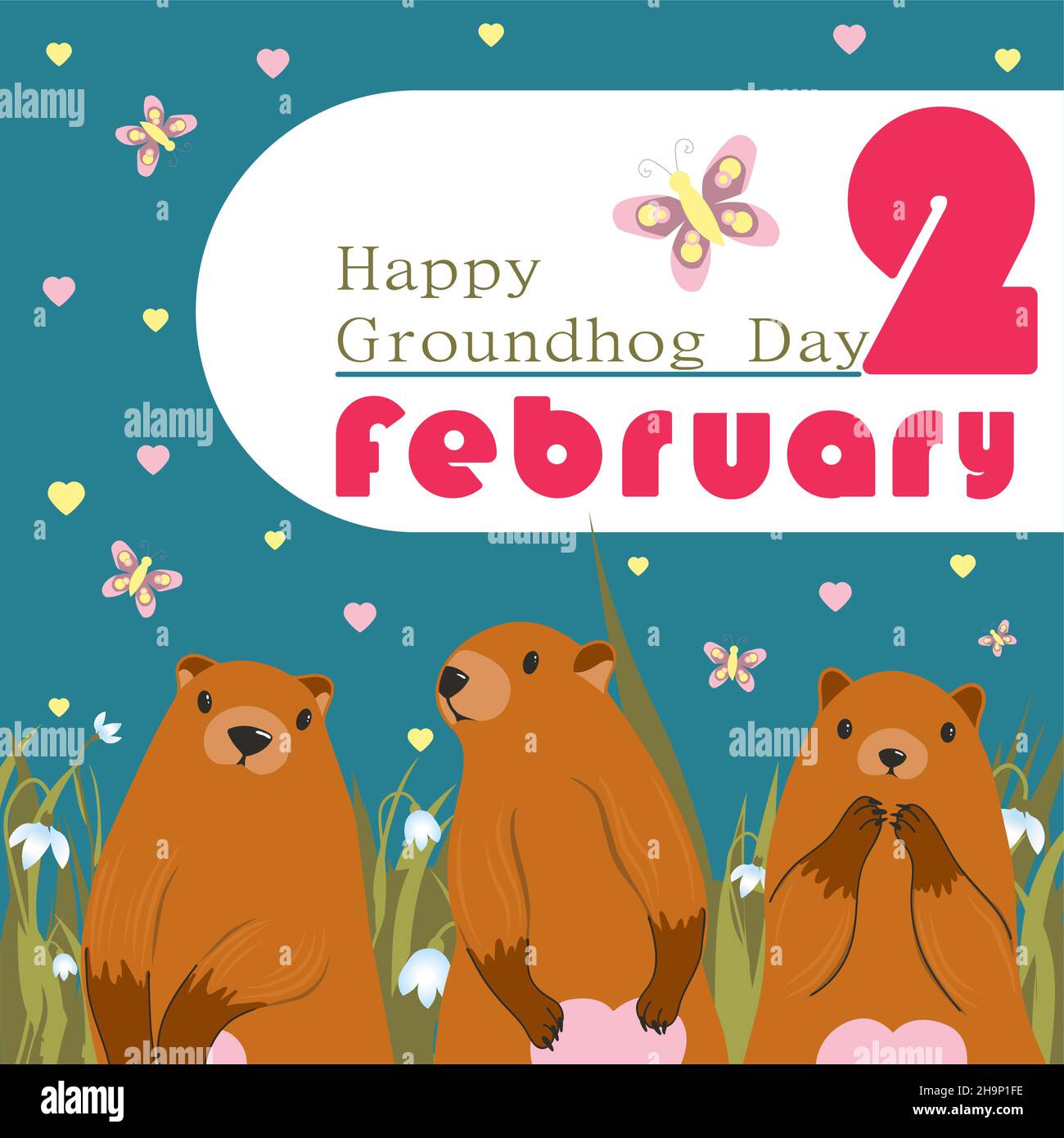 Happy Groundhog Day greeting card. Happy marmot Day Typographic Vector ...