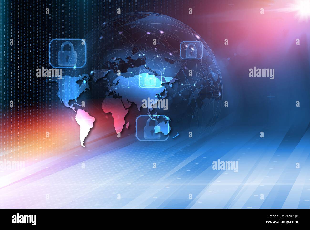 3D rendered internet security and digital world concept with an earth ...