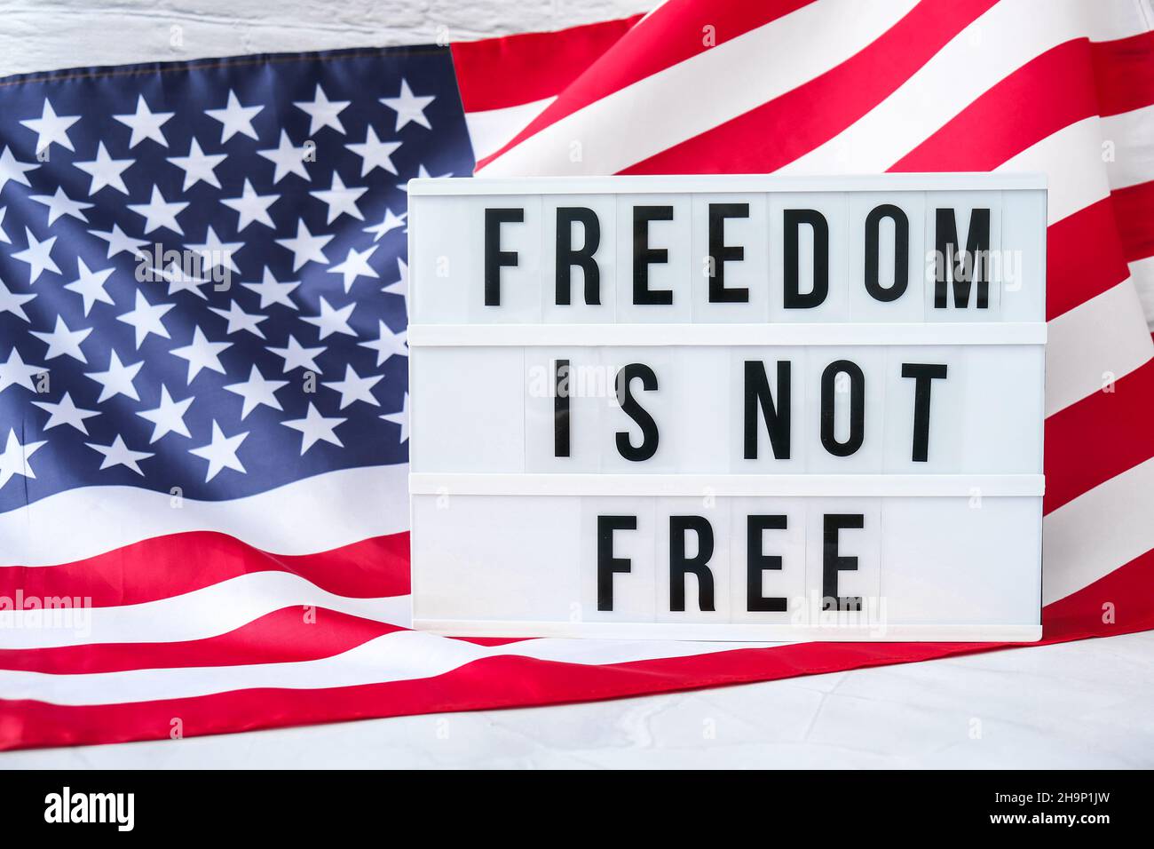 American flag. Lightbox with text FREEDOM IS NOT FREE Flag of the ...