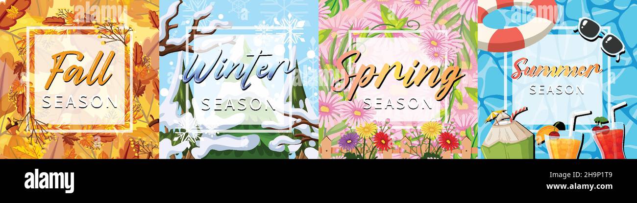 Four Seasons Typographic Posters illustration Stock Vector Image & Art ...