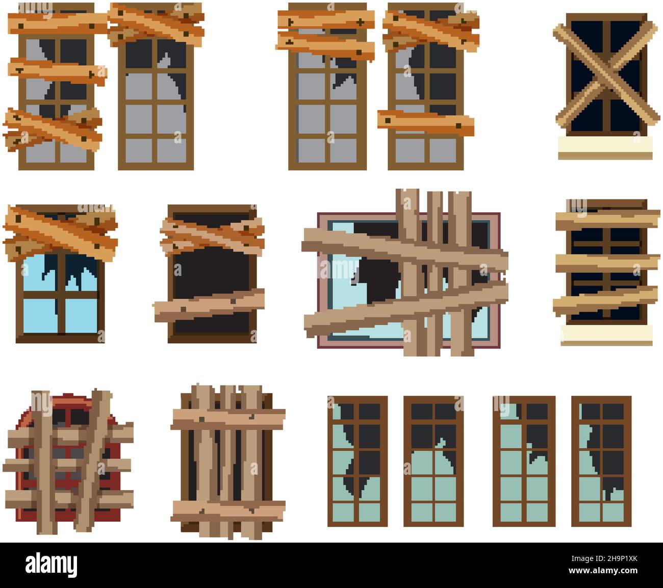 Set of different dilapidated windows illustration Stock Vector Image ...