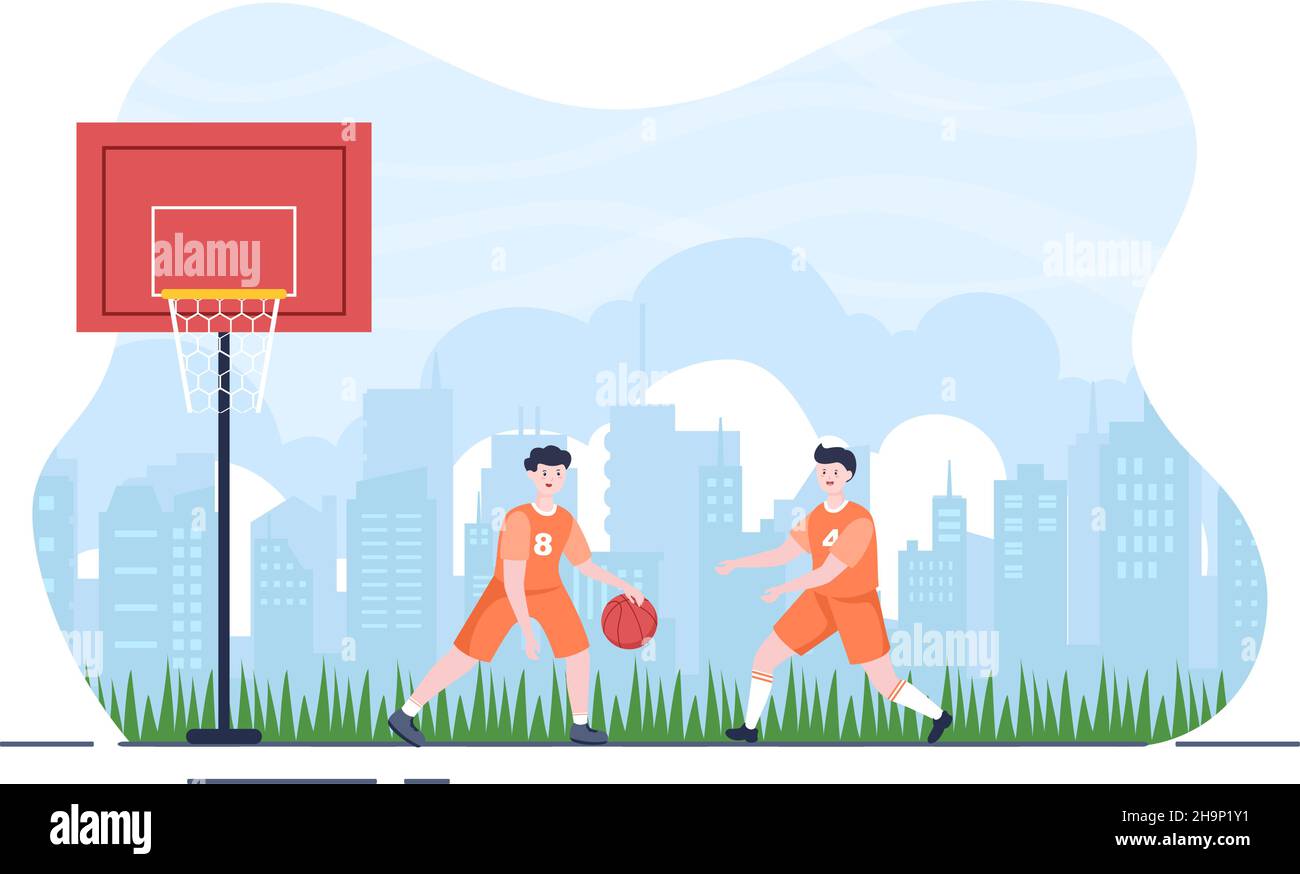 Happy Young Man Playing Basketball Flat Design Illustration Wearing ...