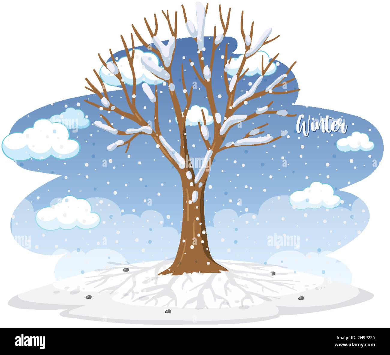 Winter season with snow covered tree illustration Stock Vector Image ...