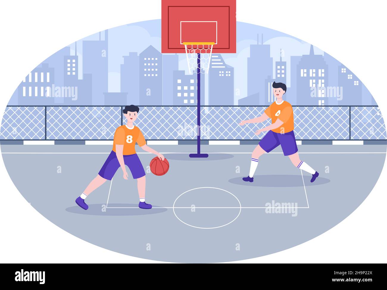 Happy Young Man Playing Basketball Flat Design Illustration Wearing ...