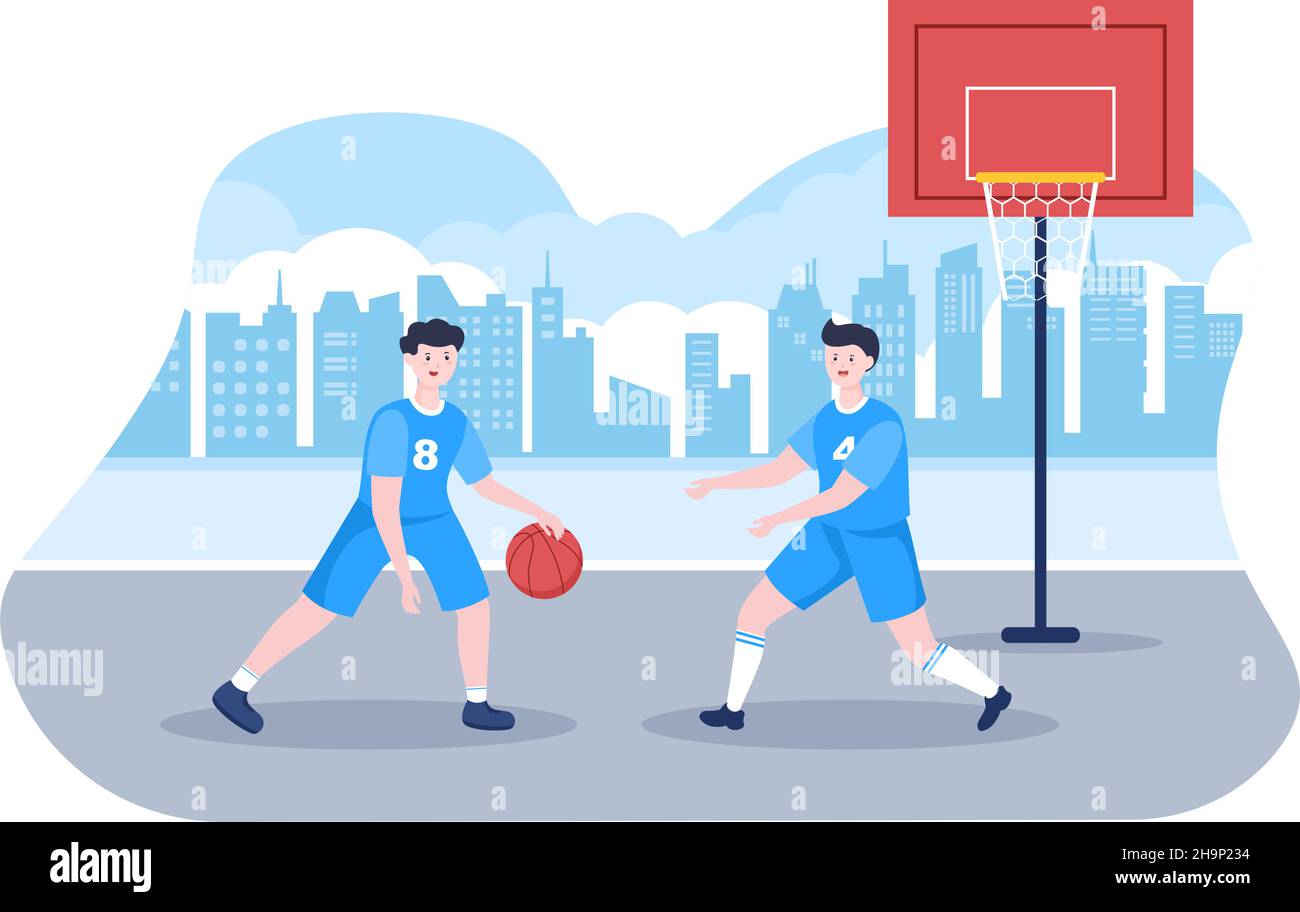 Happy Young Man Playing Basketball Flat Design Illustration Wearing ...