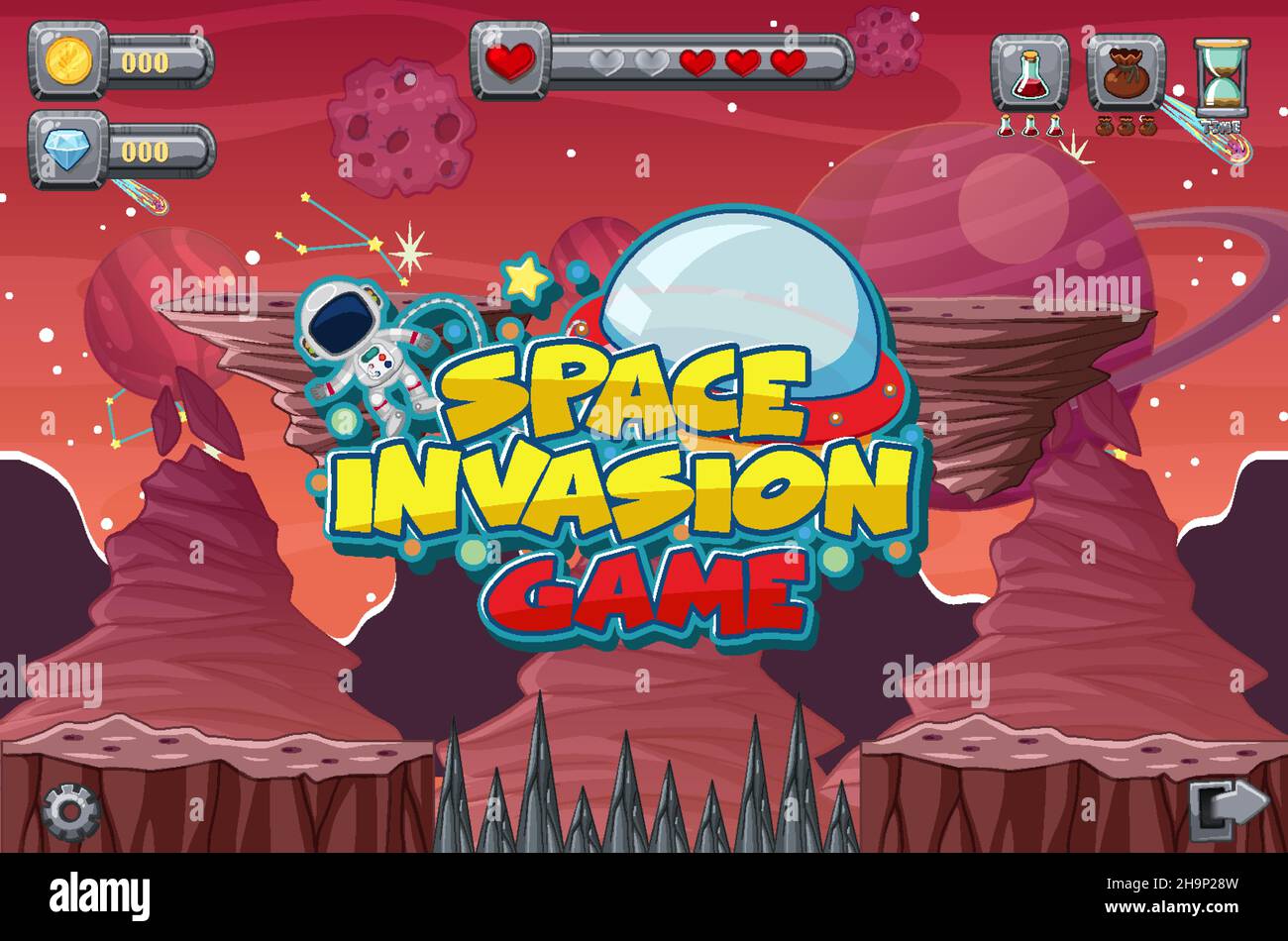 Space Invasion Game Template Galaxy Scene illustration Stock Vector ...