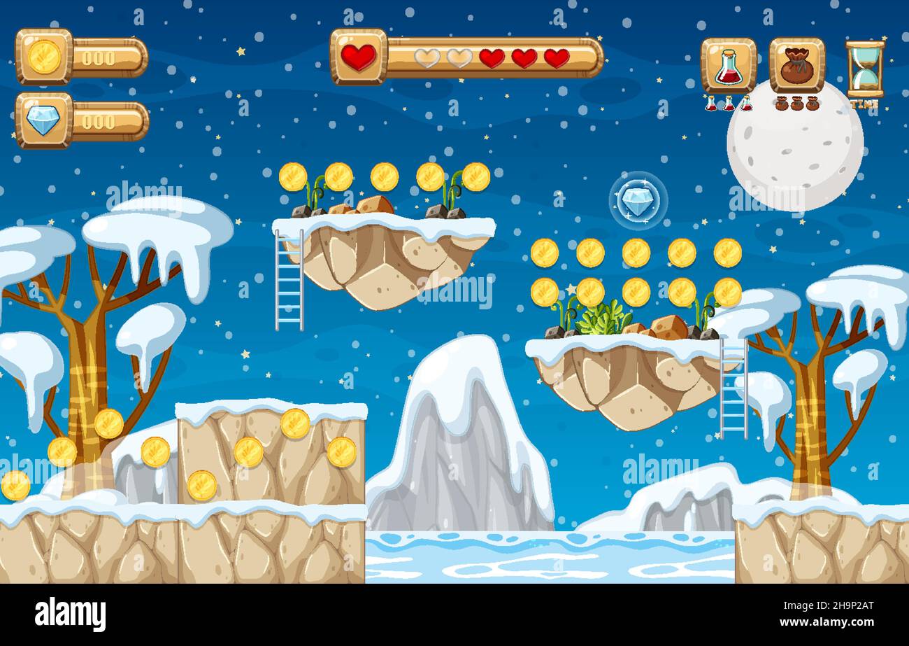 Game Template Snow Falling Scene illustration Stock Vector Image & Art ...