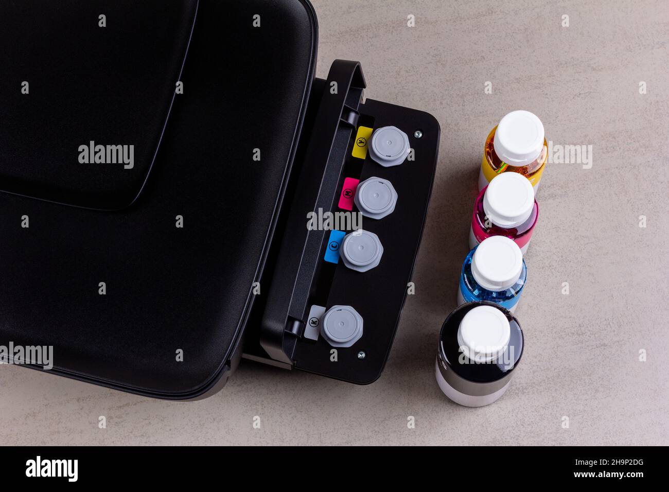 inkjet four-color printer with continuous ink supply and ink bottles ...