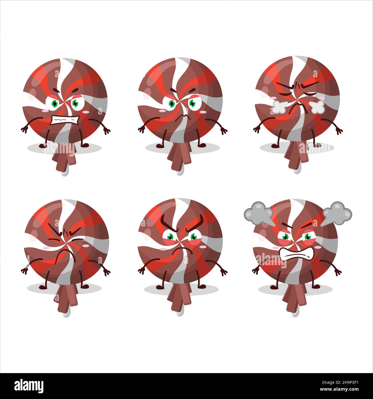 Red twirl lolipop wrapped cartoon character with various angry ...