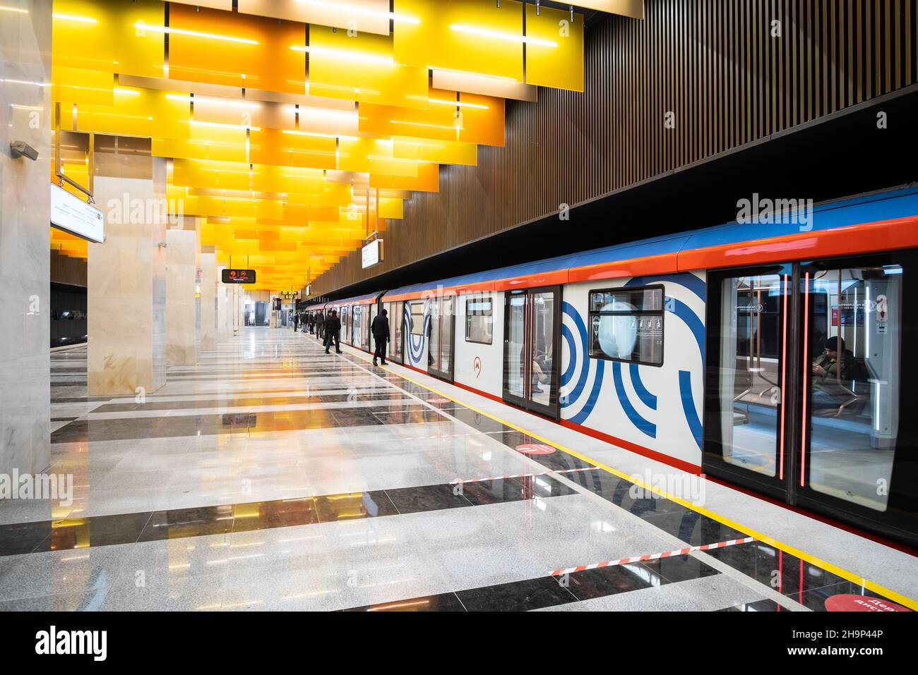 December 7, 2021. Moscow. Russia. The modern train stopped at the new ...