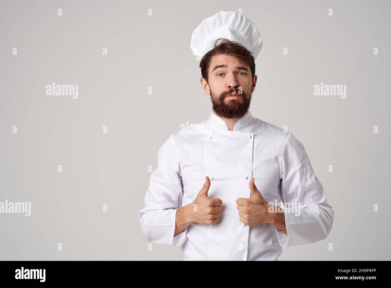 male cook restaurant service Professional hand gesture posing studio ...