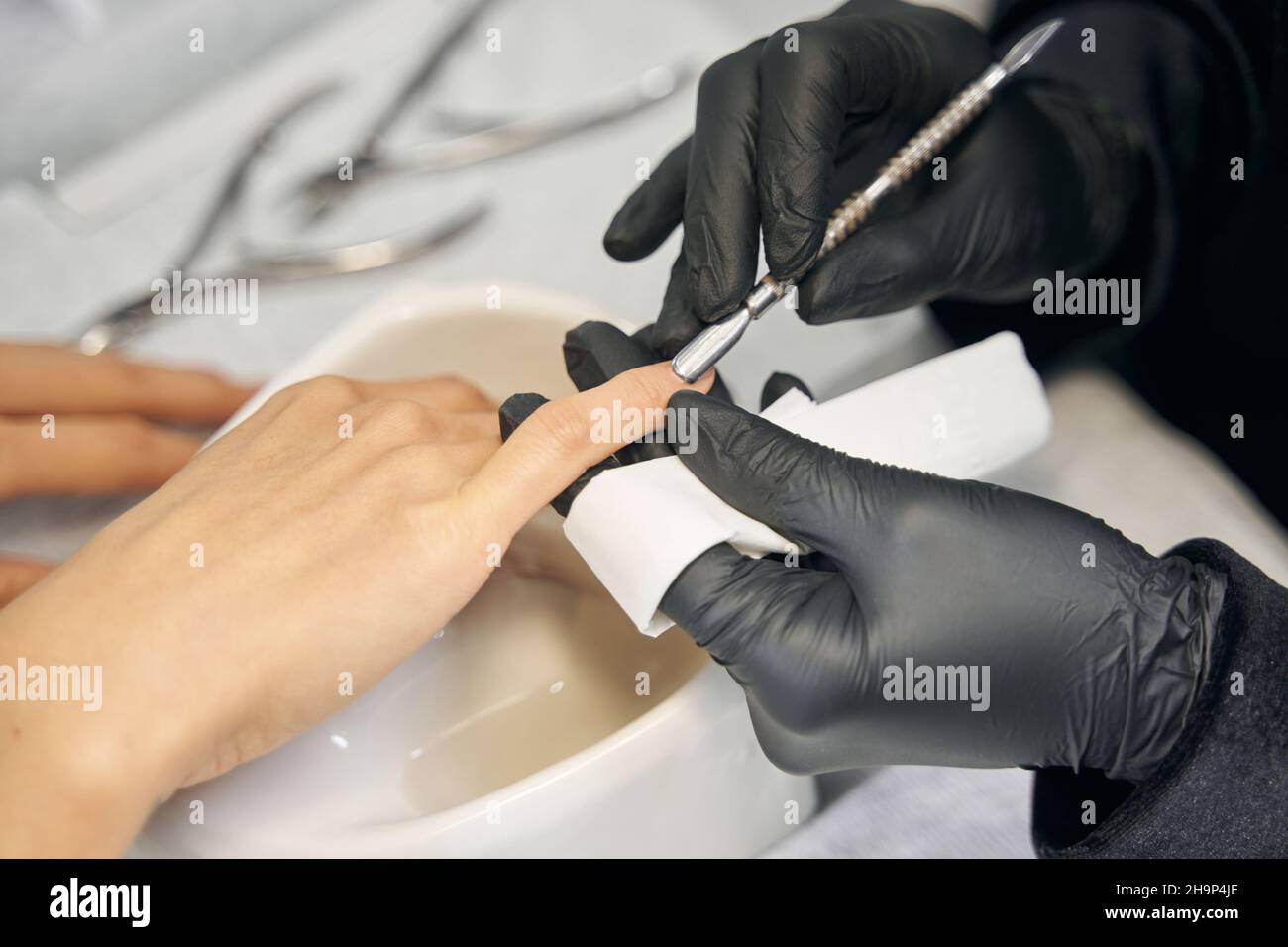 Detail picture of process manicure procedure in nail salon Stock Photo ...