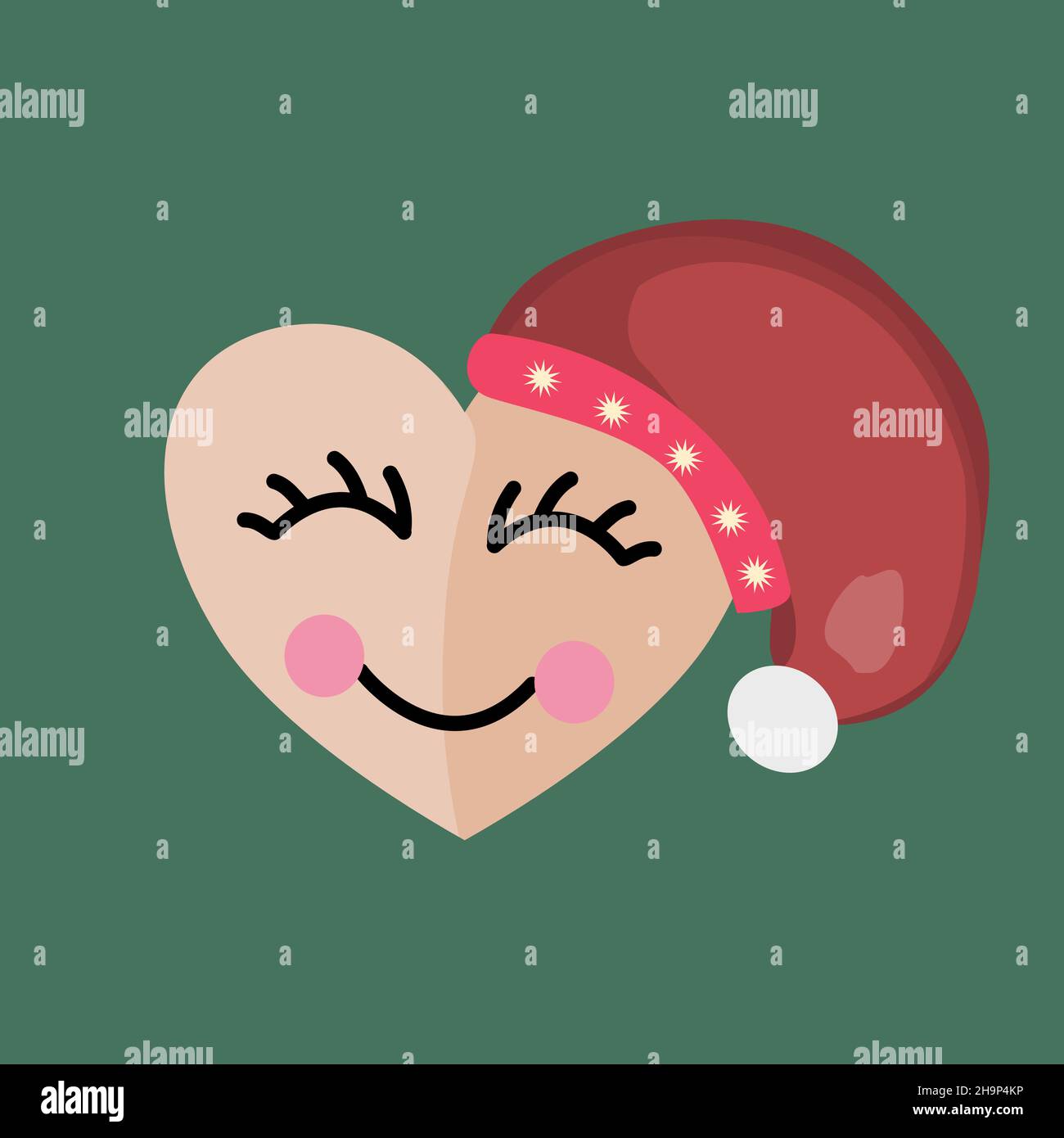 Vector icon of heart in New Year's hat. Heart icon with a smile and ...