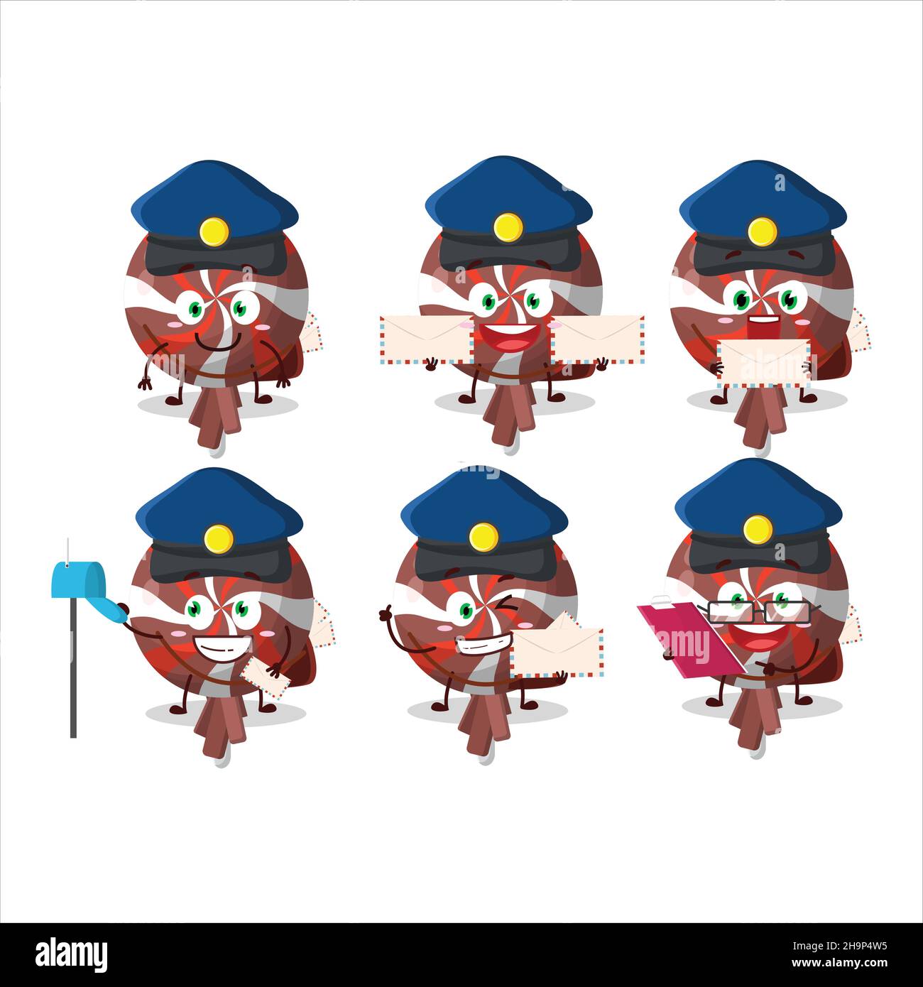 A picture of cheerful red twirl lolipop wrapped postman cartoon design ...