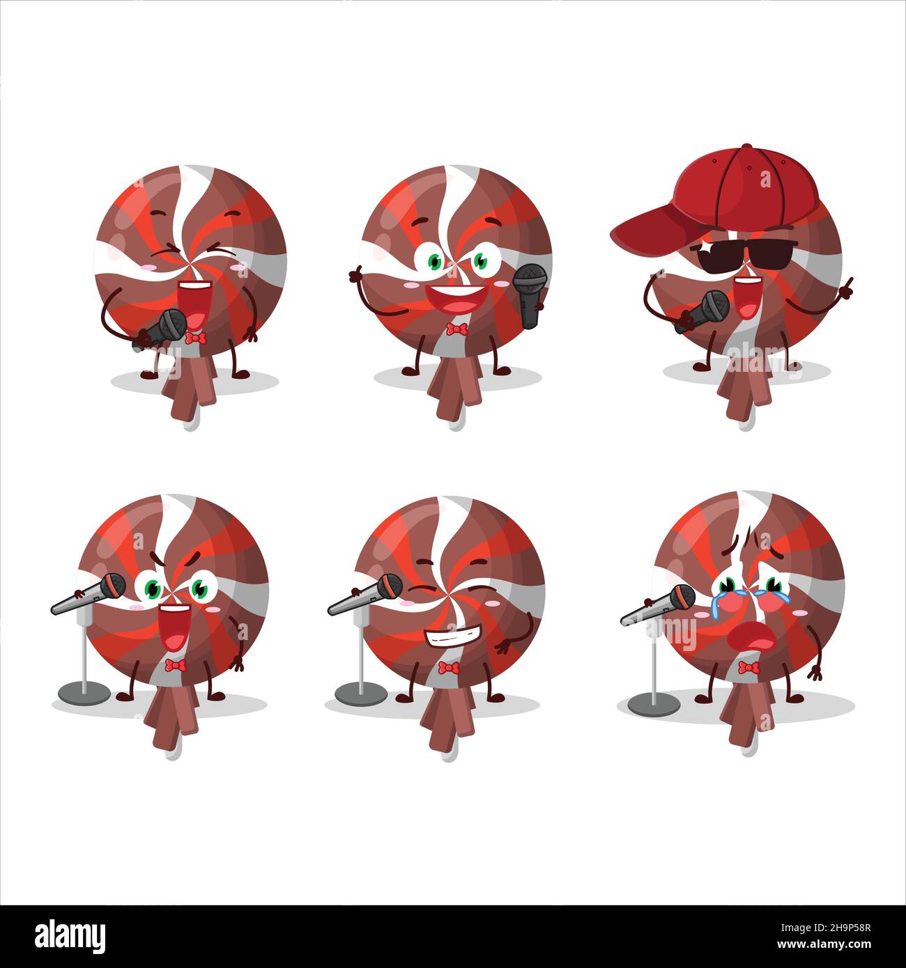 A Cute Cartoon design concept of red twirl lolipop wrapped singing a ...