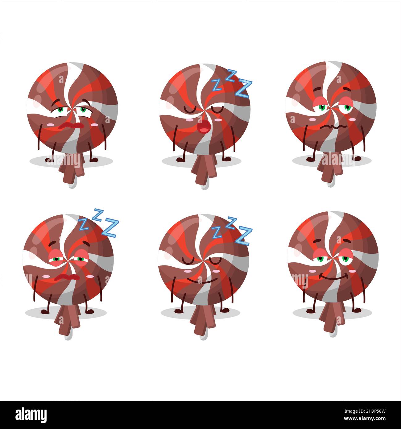 Cartoon character of red twirl lolipop wrapped with sleepy expression ...