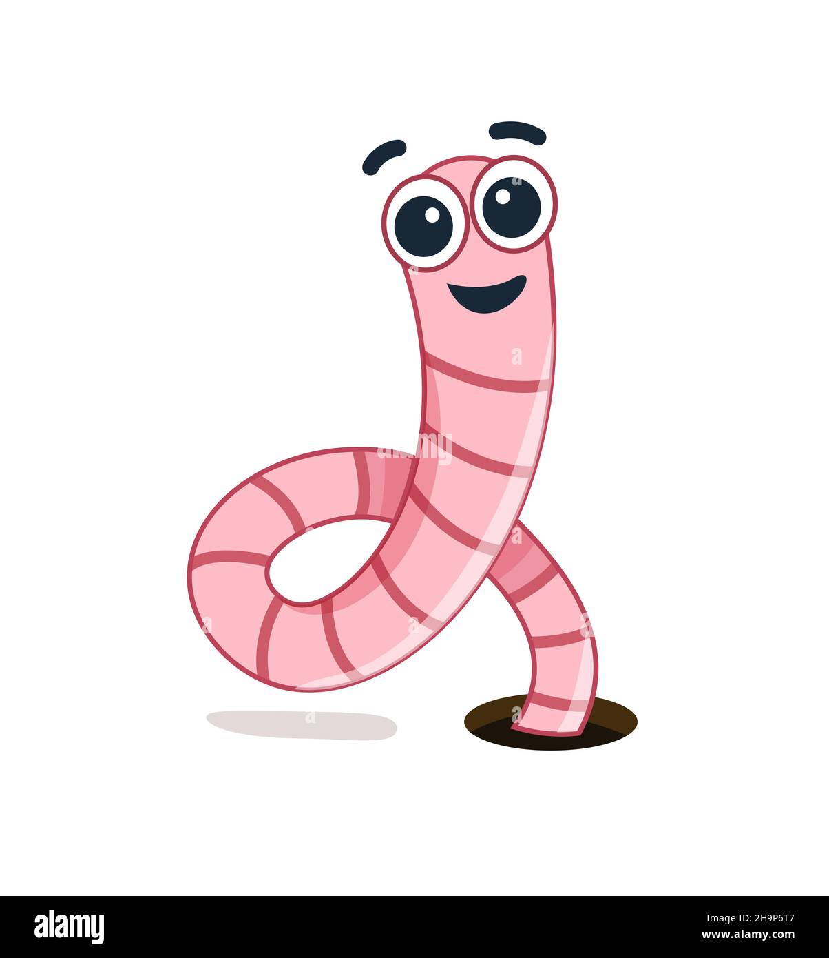 Pink happy worm, vector In flat style. Earthworm is a cartoon character ...