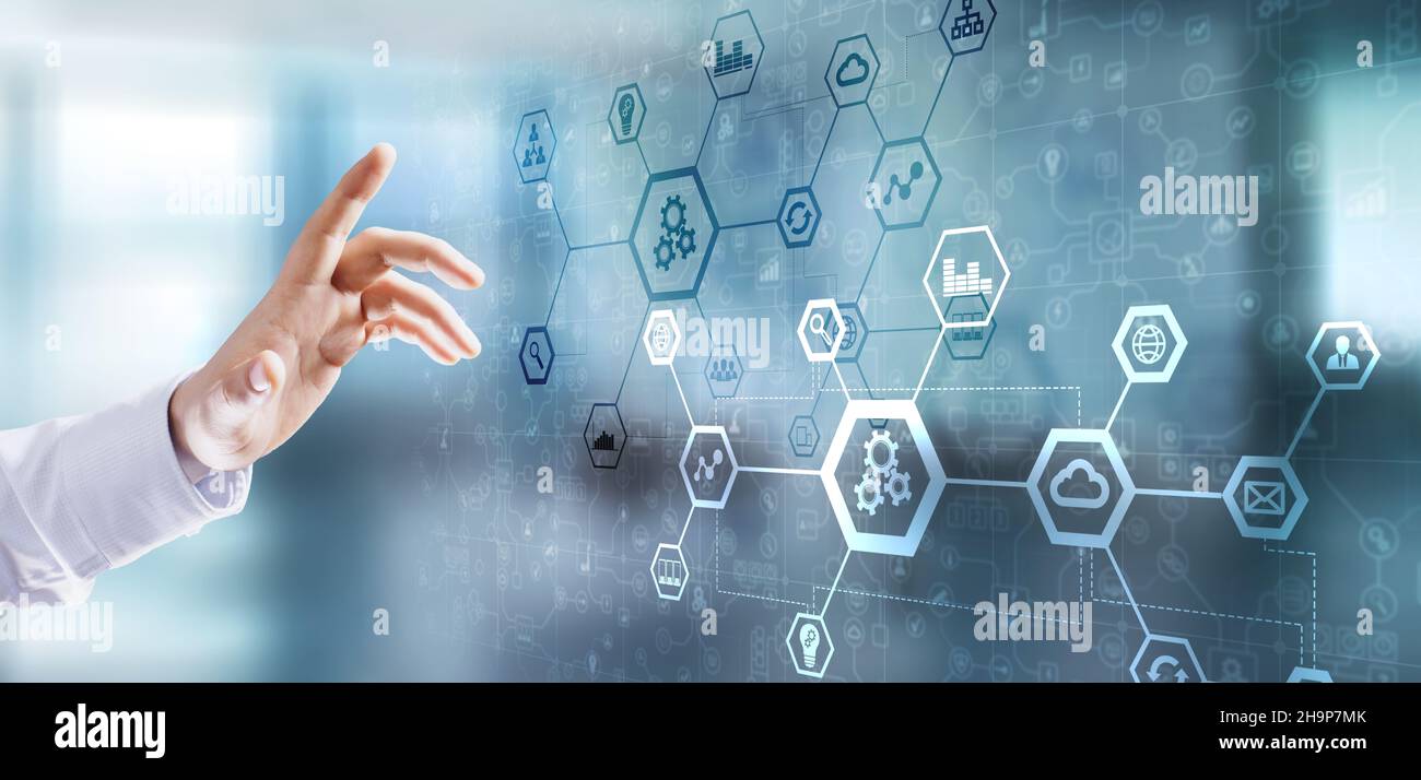 Automation system structure on virtual screen. Smart manufacturing ...
