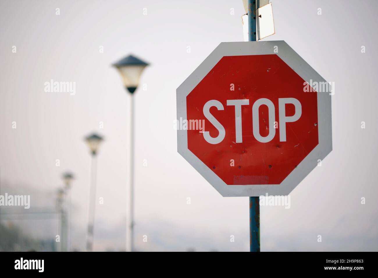 Stop road sign color photo Stock Photo - Alamy