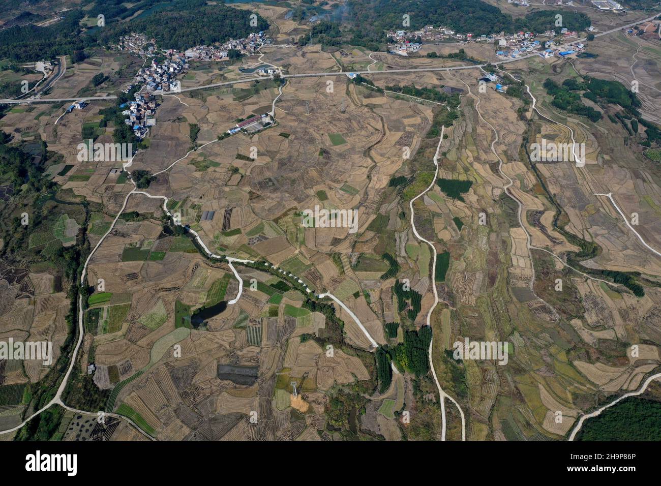 Rongan. 2nd Dec, 2021. Aerial photo taken on Dec. 2, 2021 shows rural ...