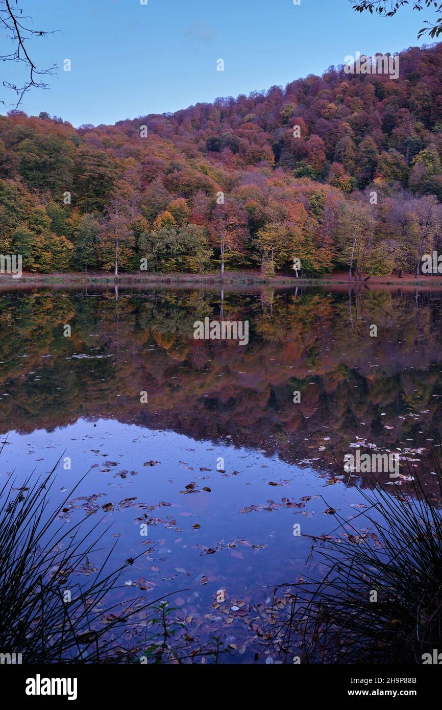 Autumn in its beauty of colors reflected on the serene Gosh lake ...