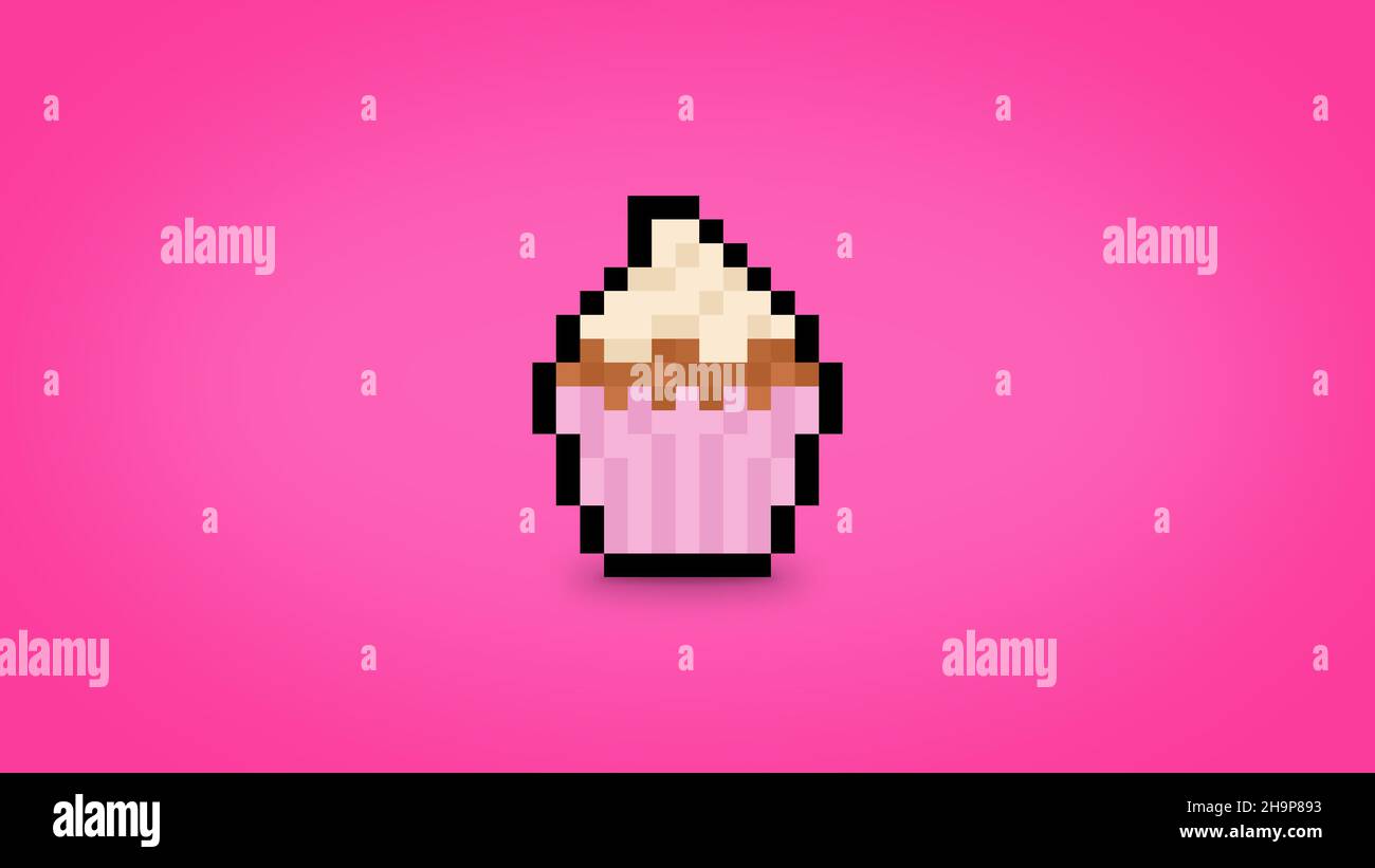 Pixel 8 bit gaming cup cake on a pink background - high res wallpaper ...
