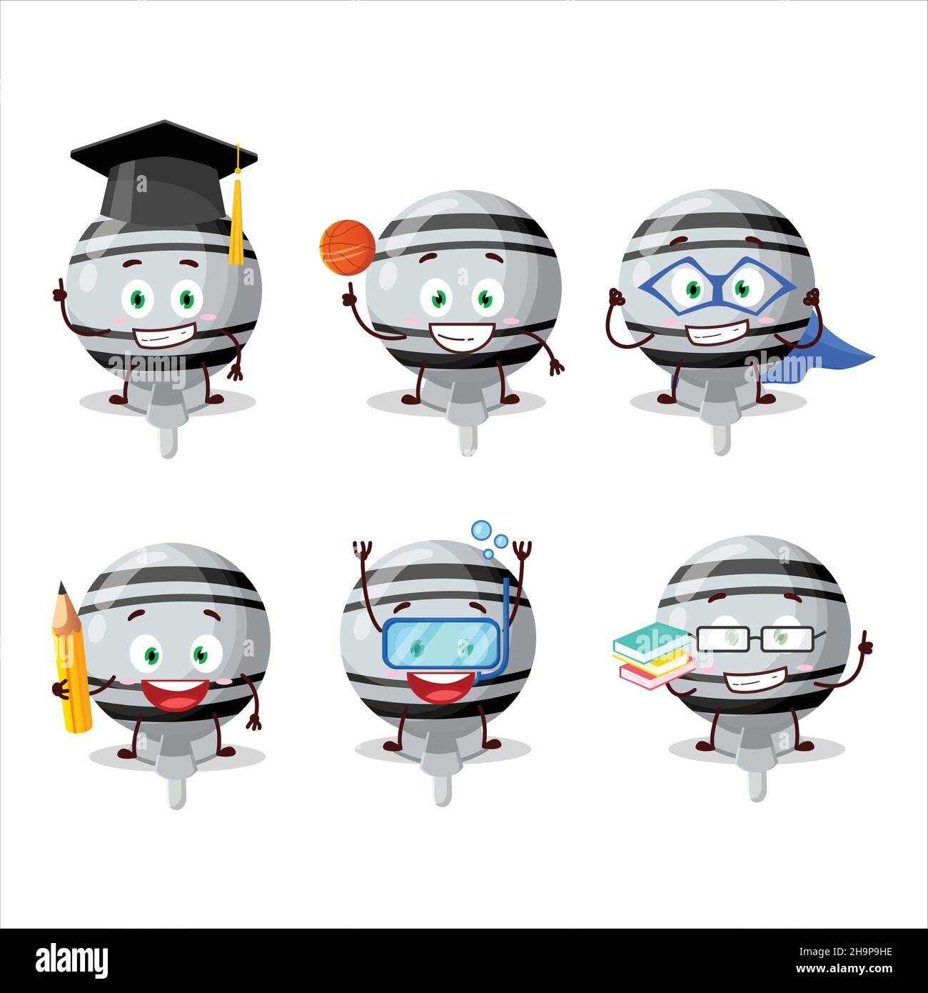 School student of white lolipop wrapped cartoon character with various ...