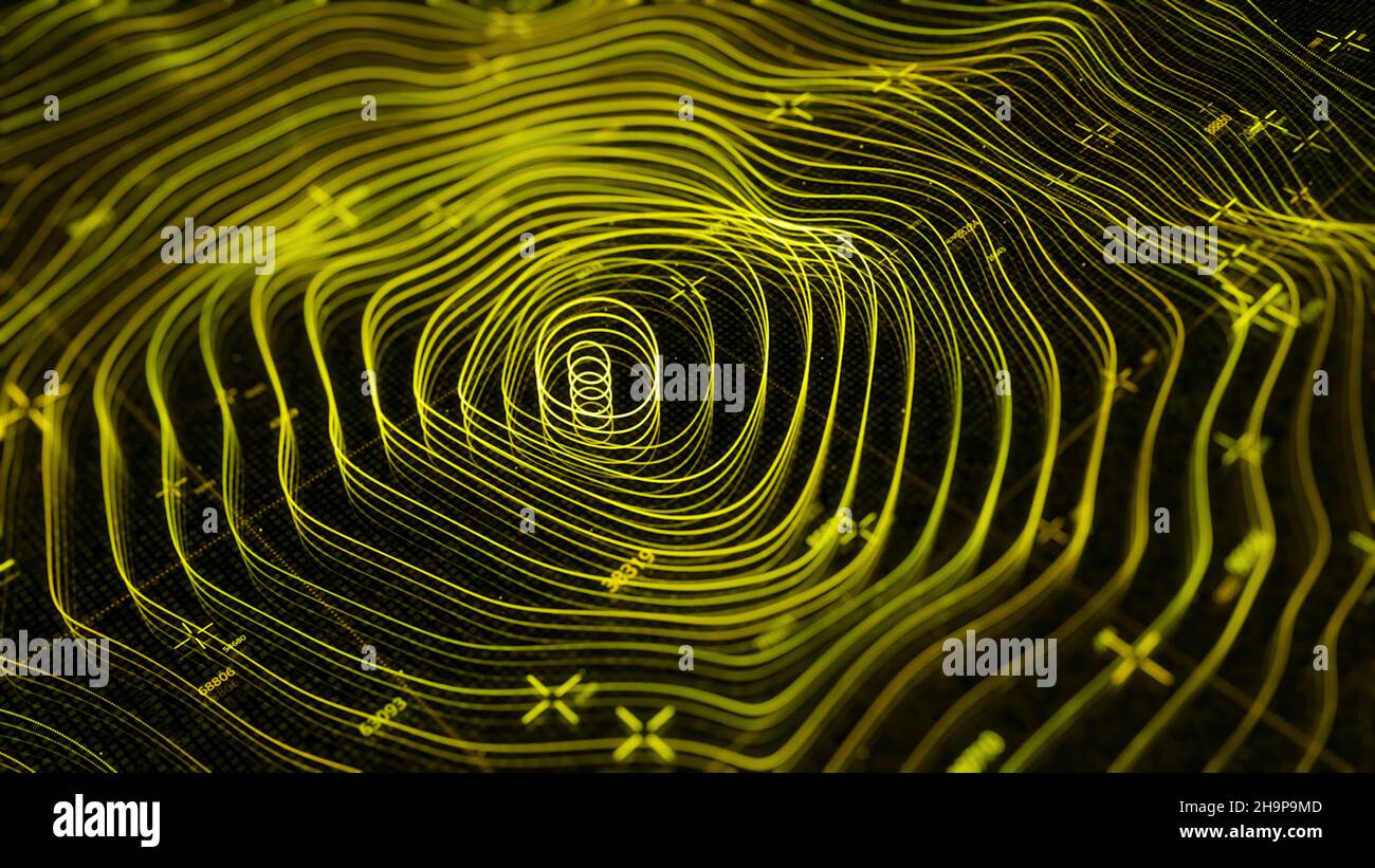 Abstract animation of digital surface map. Animation. Neon gemetric map ...