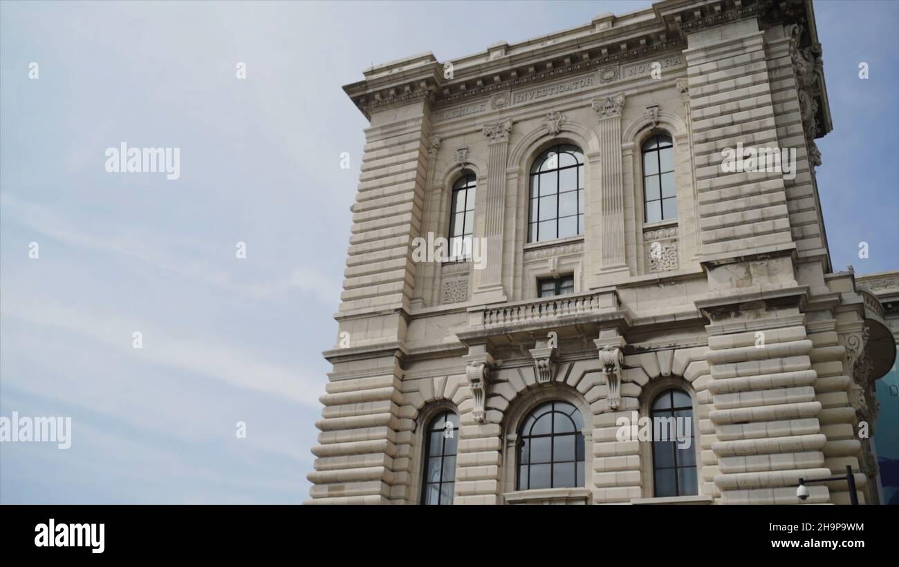 Stone architectural building on sky background. Action. Beautiful old ...