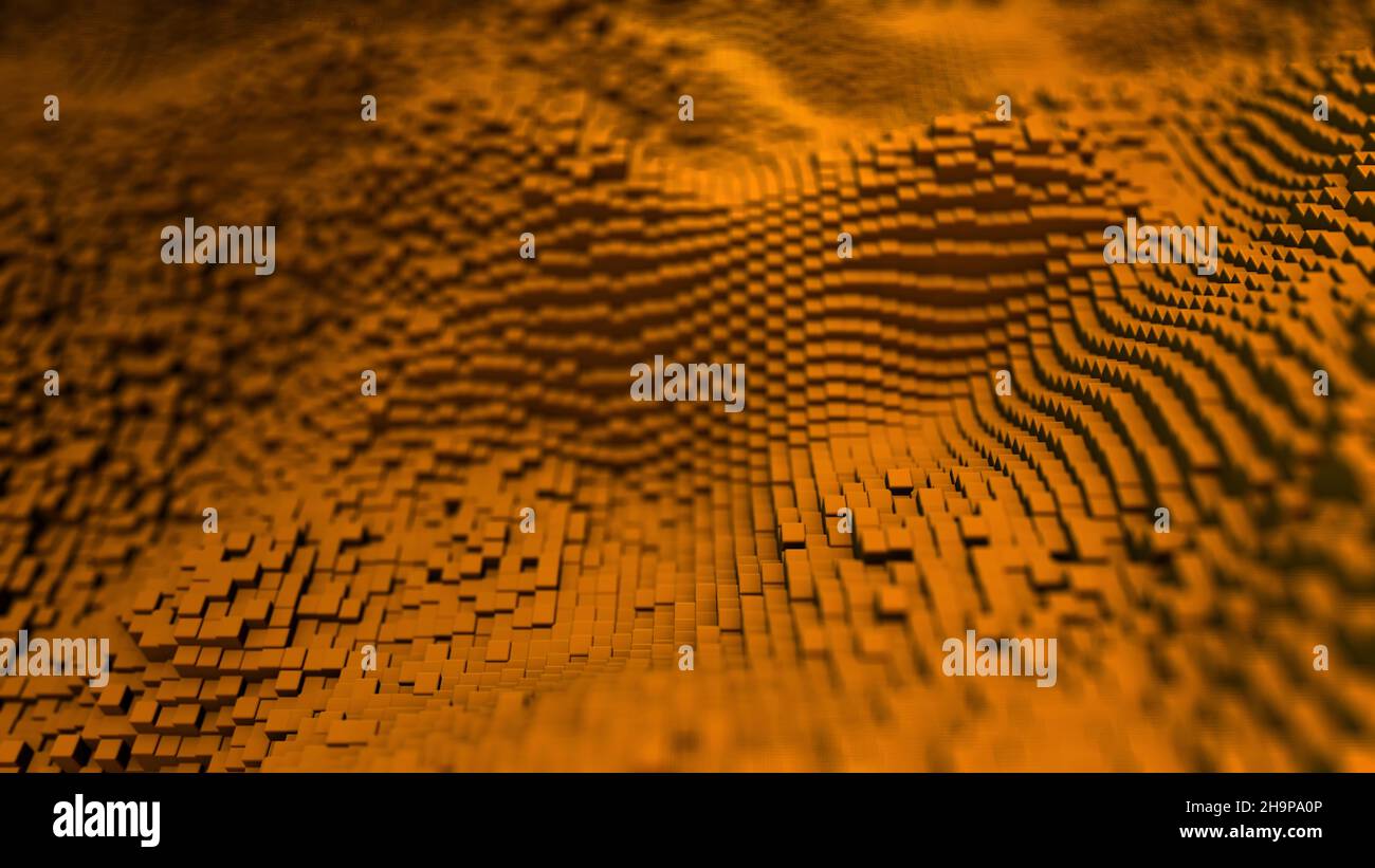 Waves in cyberspace of cubic shapes. Animation. Abstract background ...