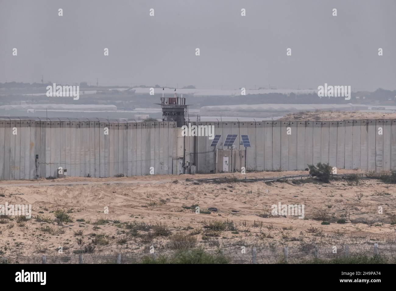 View of a concrete wall at the northern border with the Gaza Strip on ...