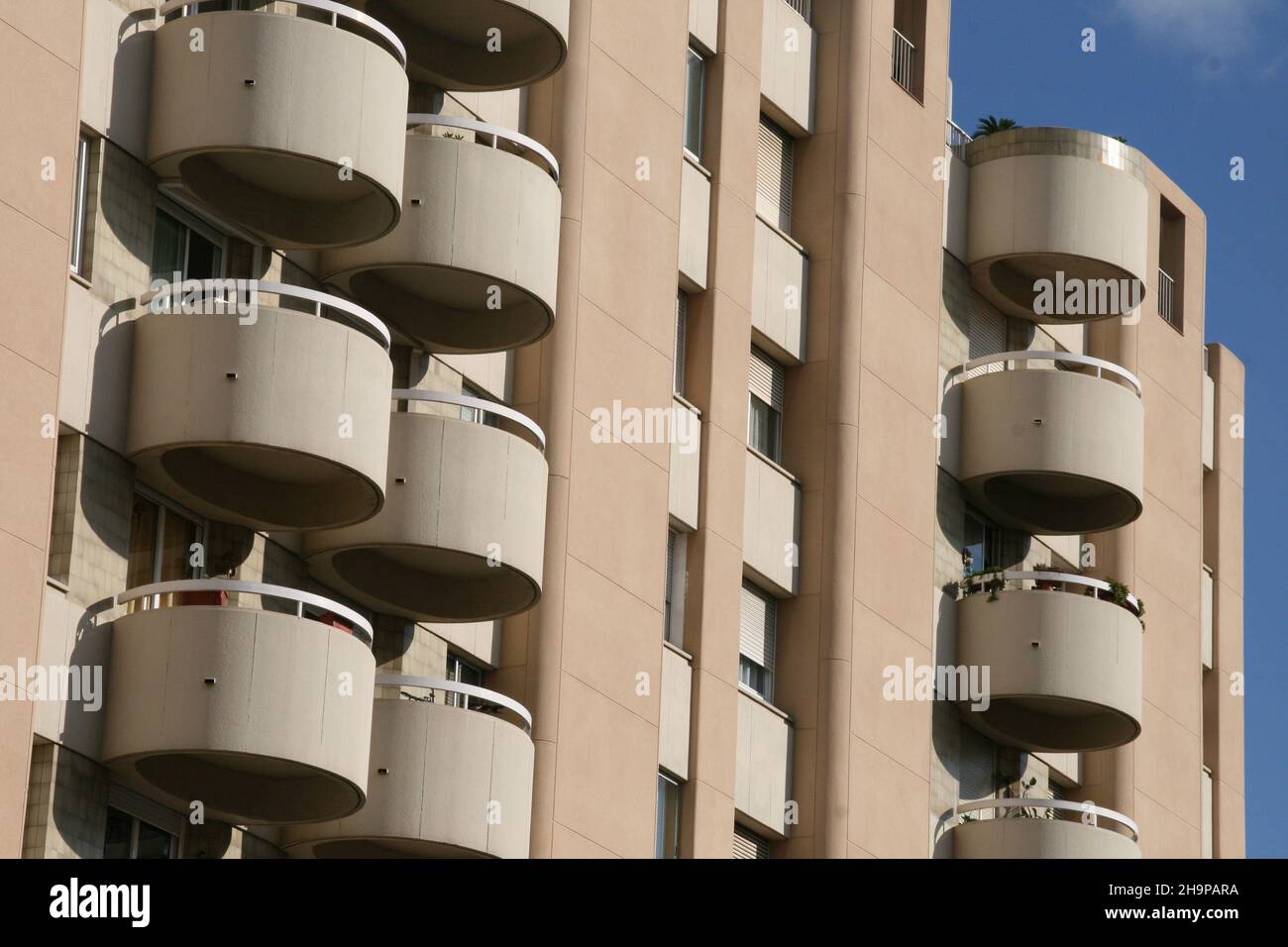 Residential building with round balconies in Barcelona, Spain Stock ...