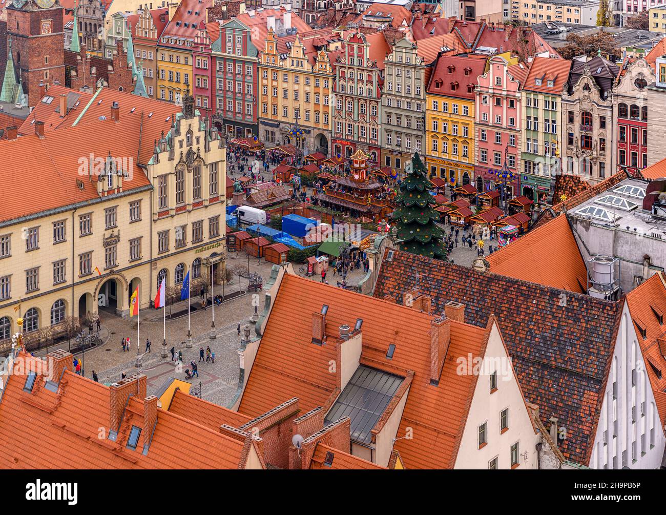 Aerial shots of the Christmas Markets in Wroclaw's old Market Square ...