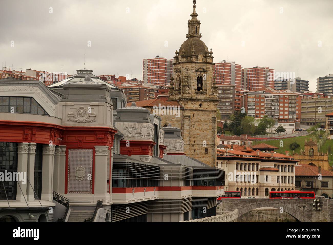 Beautiful view of a Bilbao city with many vintage and modern buildings ...