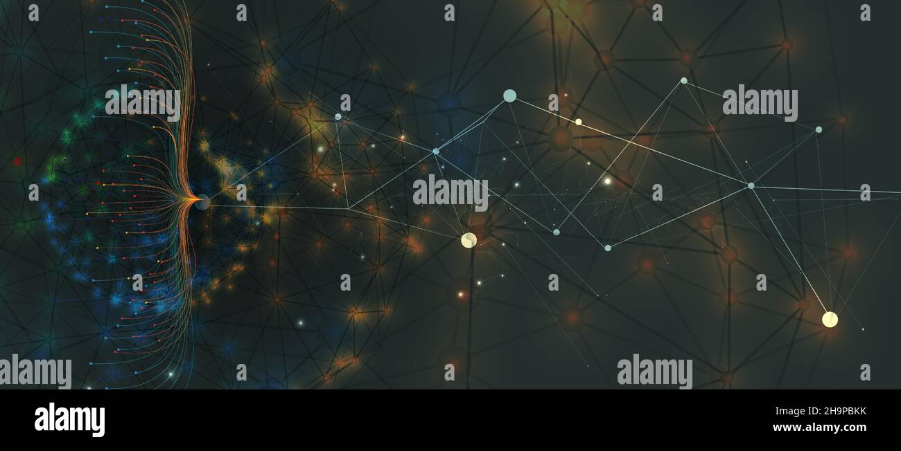 Neural network concept. Connected cells with links. High technology process. Abstract futuristic ...