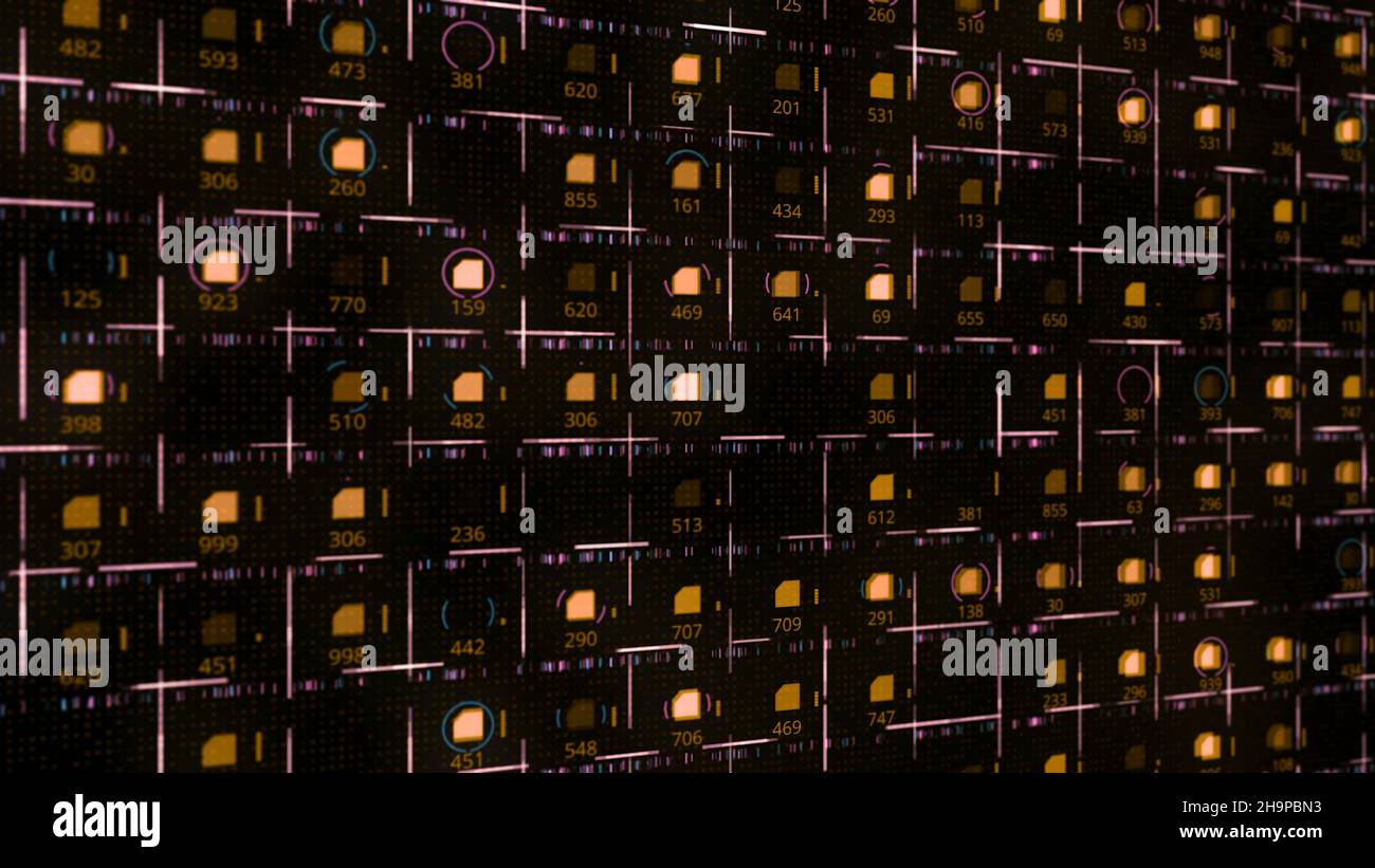 Electronic display with cells and numbers. Animation. Infinite number ...