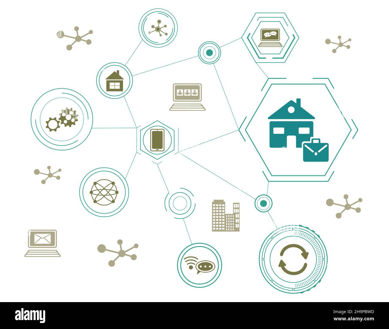 Concept of work from home with connected icons Stock Photo - Alamy