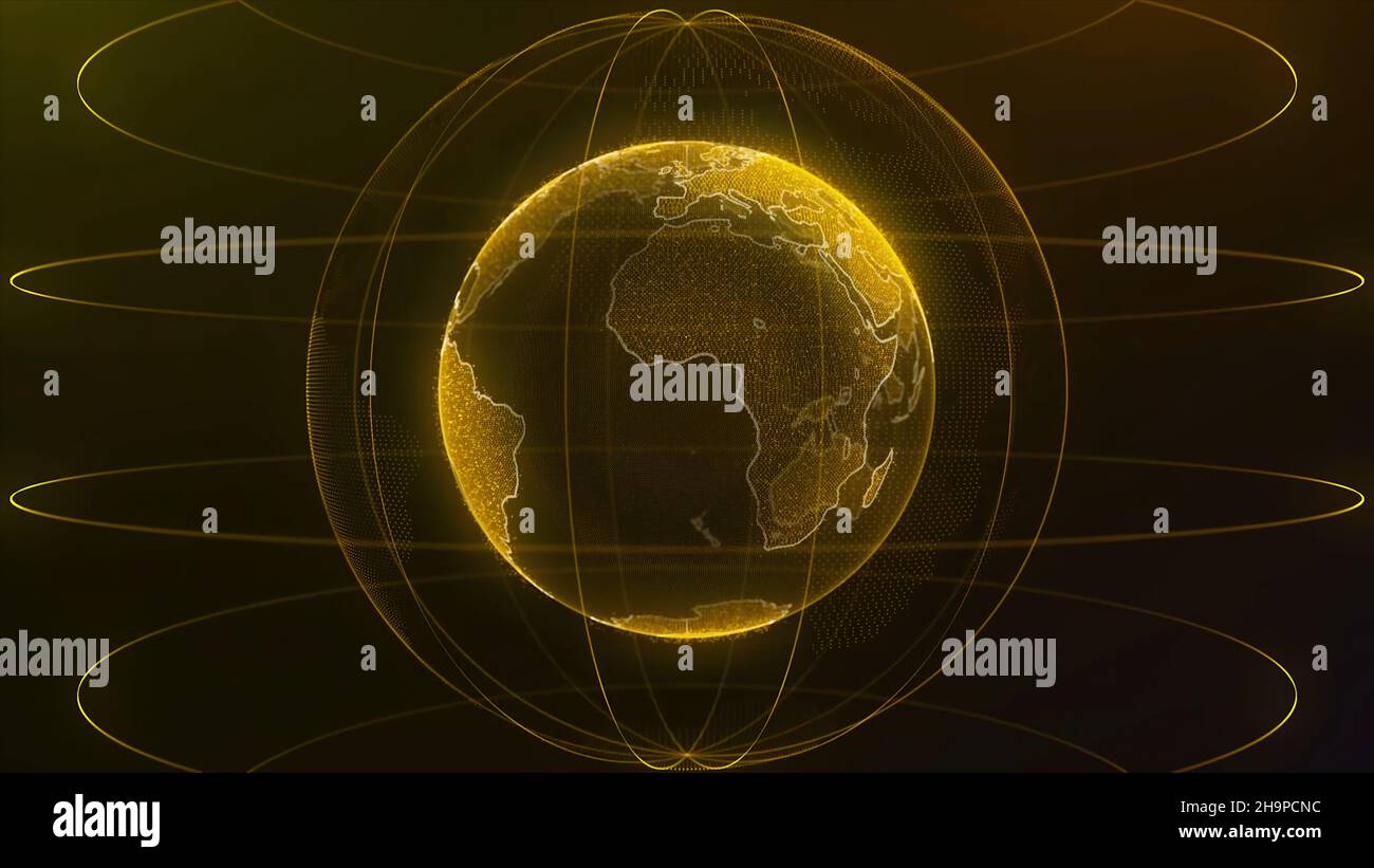 Abstract futuristic rotating world globe in particles or small dots ...
