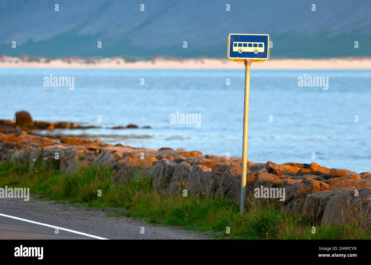 Bus Stop in the Westfjords on north Iceland Stock Photo - Alamy
