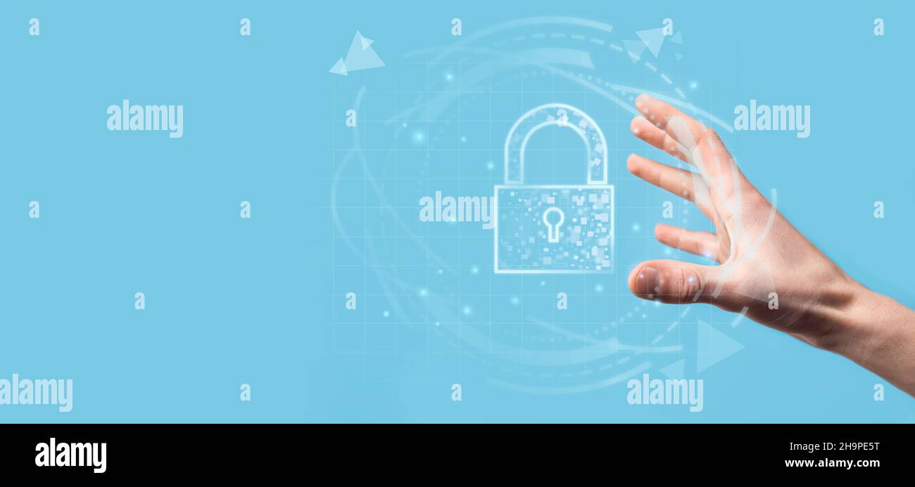 Cyber Security Network Padlock Icon And Internet Technology Networking Businessman Protecting