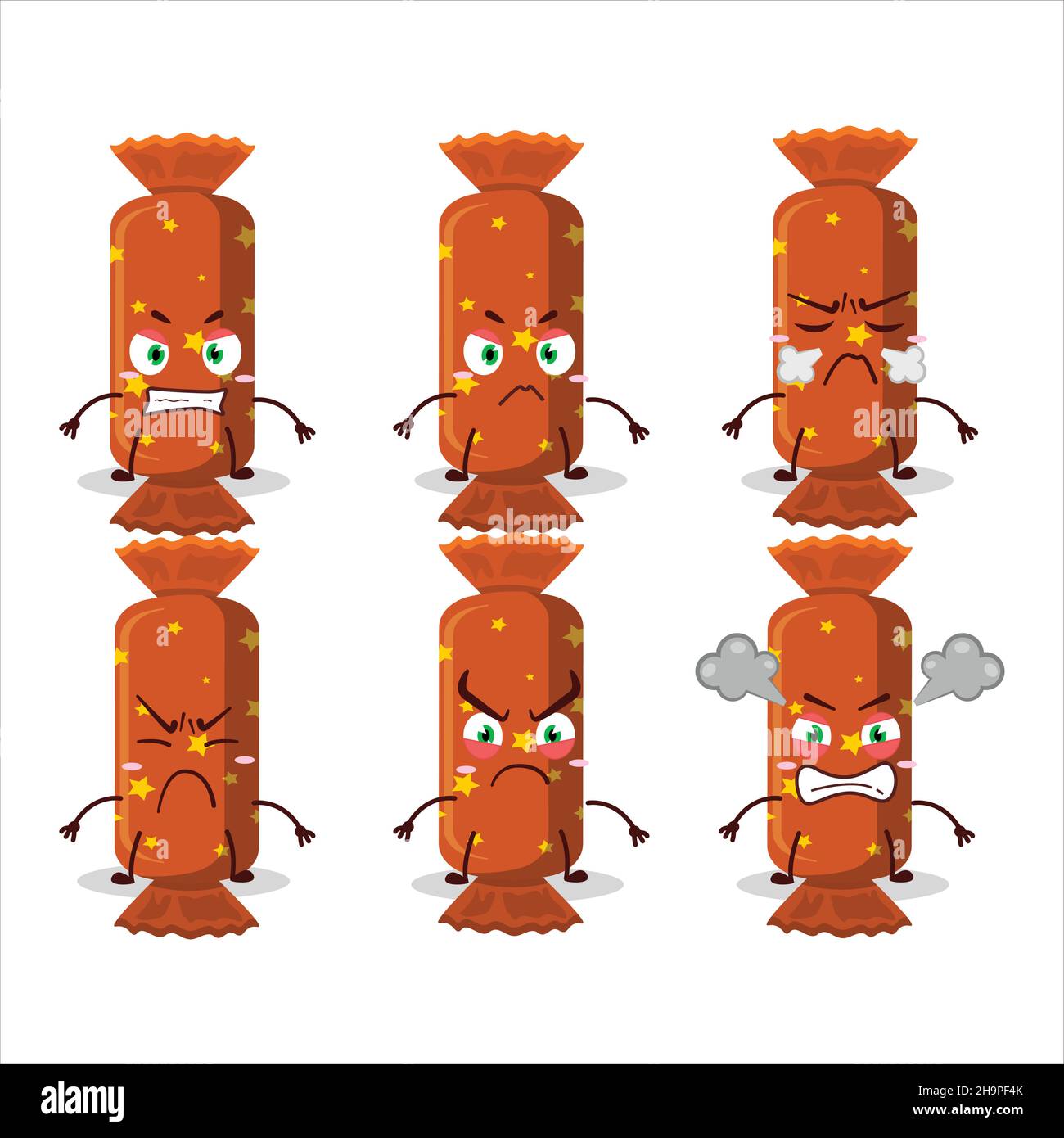 Orange long candy package cartoon character with various angry ...