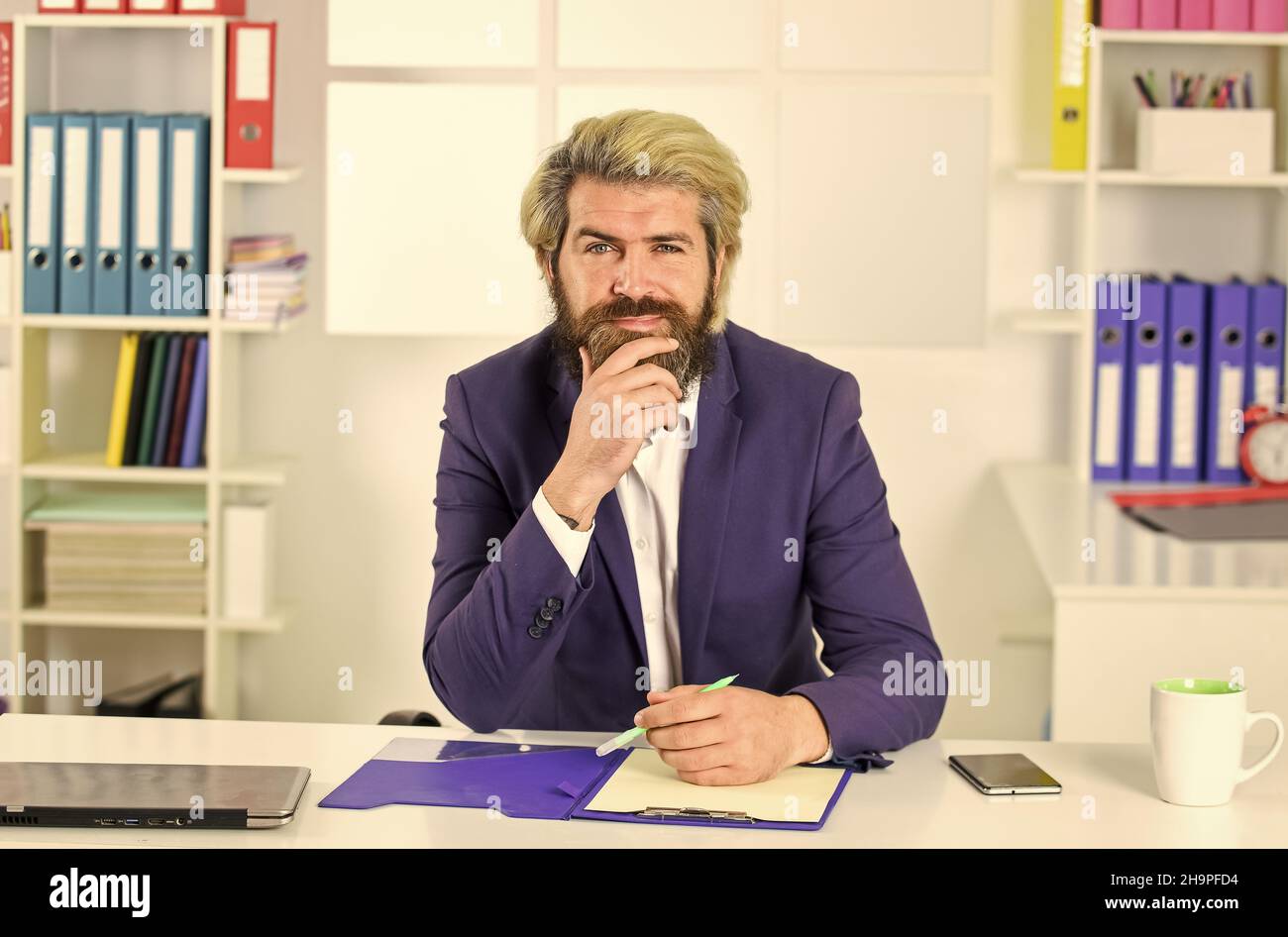 Making business decision. Business solutions. Man bearded boss. Manager ...