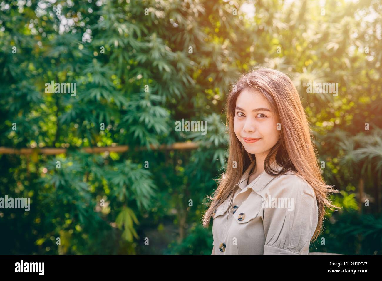 Woman in Cannabis agriculture farm, Girl teen with Marijuana or Hemp ...