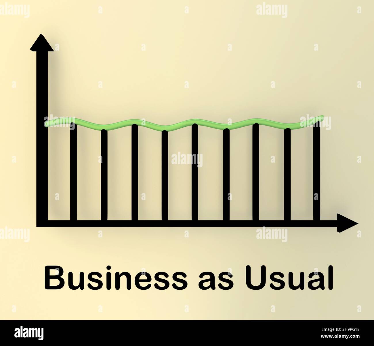 3D illustration of Business as Usual script below a steady graph ...